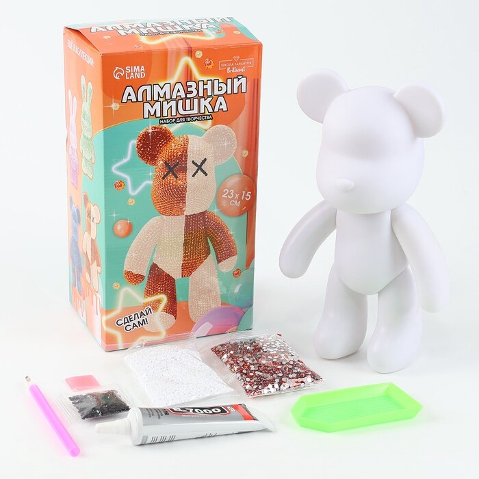 Алмазная мозаика на фигурке Медведь , бежевый коричневый