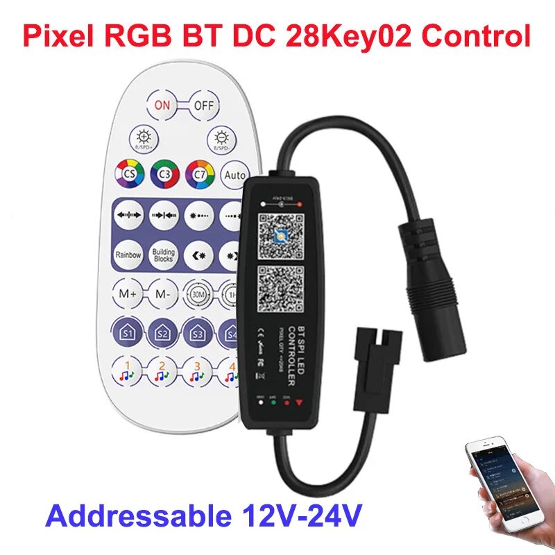 SUNSPURT WiFi RGB контроллер для светодиодной ленты 1 PC, DC 28Key BT APP 02