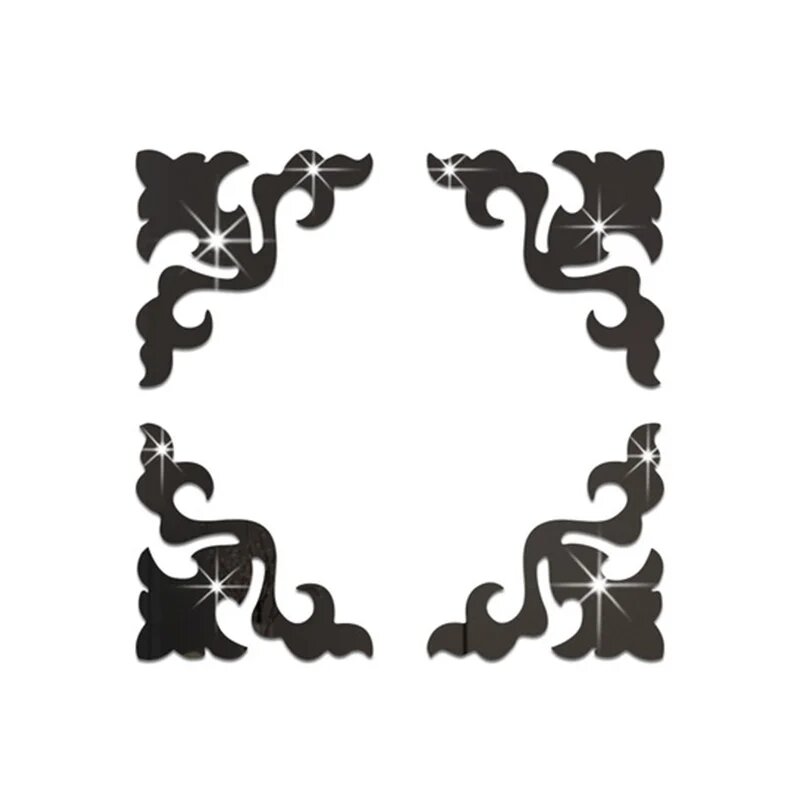 Зеркальные угловые наклейки для мебели, акрил, набор из 4 штук 15cmx15cm, D Black-4pcs