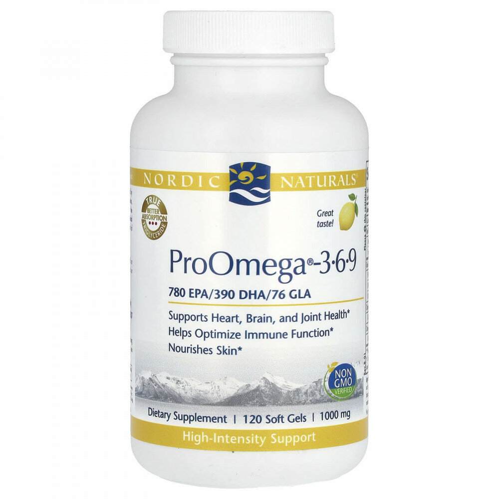 Nordic Naturals, ProOmega 3-6-9, лимон, 120 мягких таблеток