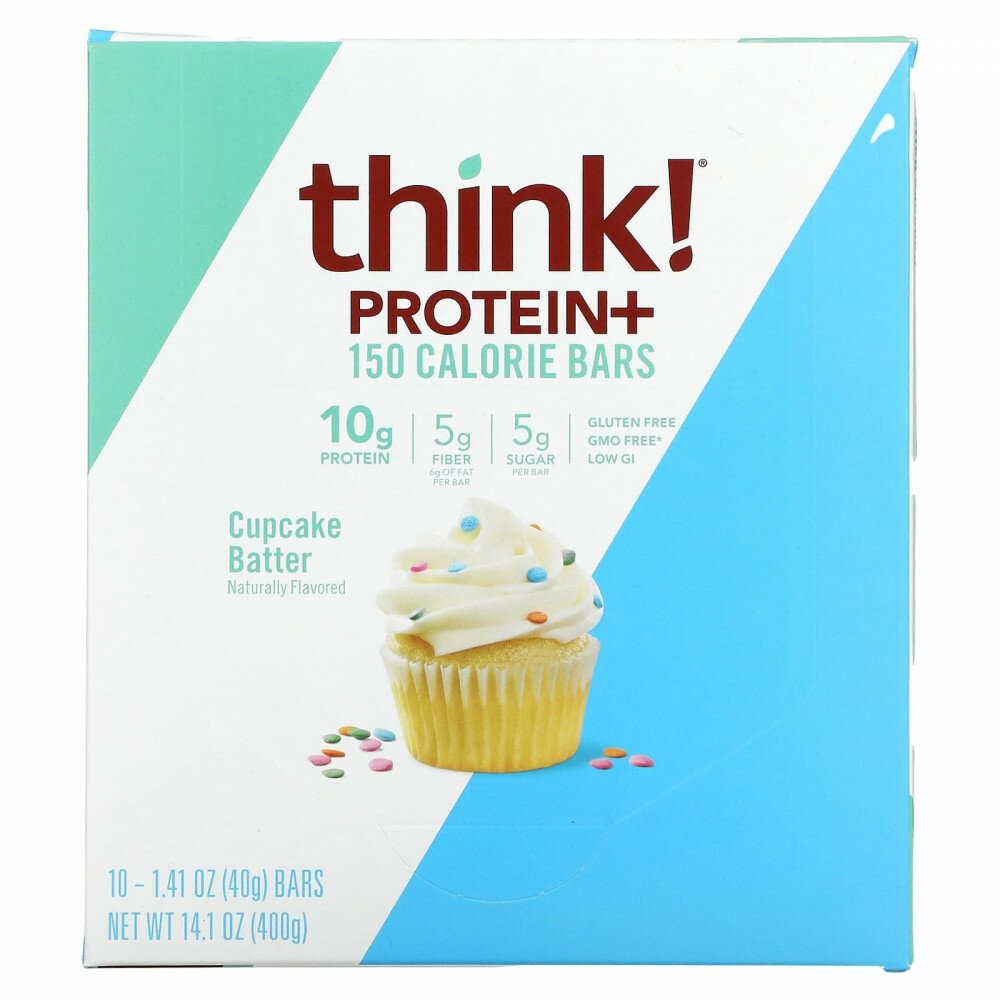 Think , Snack Protein Bar, тесто для кексов, 10 батончиков, 40 г (1,41 унции) каждый