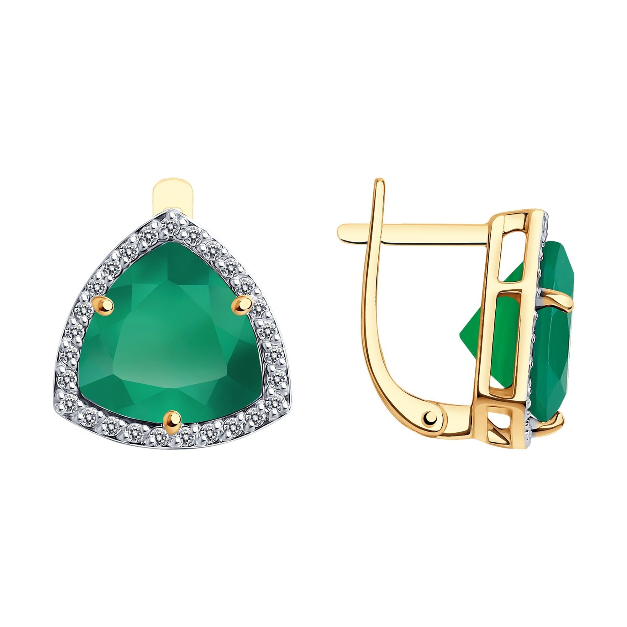 Серьги, красное золото, 585 проба, фианит, агат