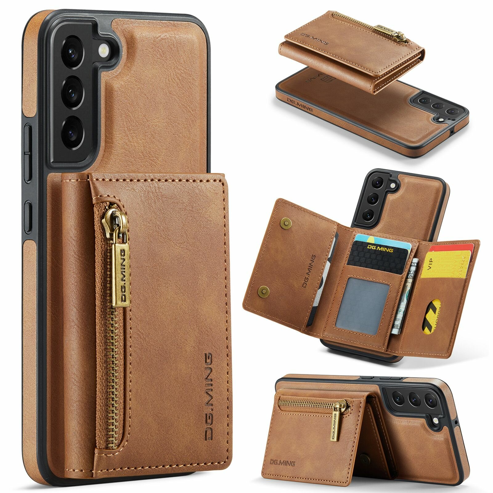 DG.MING Магнитный кожаный чехол для Samsung Galaxy S22+ S22 Plus/ самсунг с22 плюс , магнитный держатель для карт, чехол-кошелек из раздельной кожи 2 в 1/беспроводная зарядка/блокировка RFID