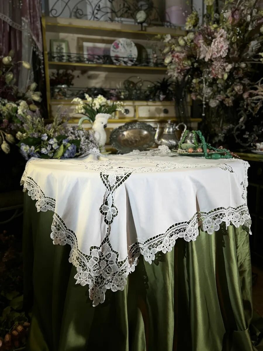 Скатерть Ajourele "Винтаж", ручная вязка, квадратной формы, хлопок, 110x110см