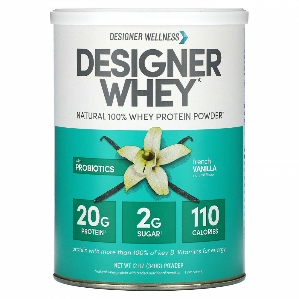 Designer Wellness, Designer Whey, натуральный 100%-ный сывороточный белок, французская ваниль, 340 г