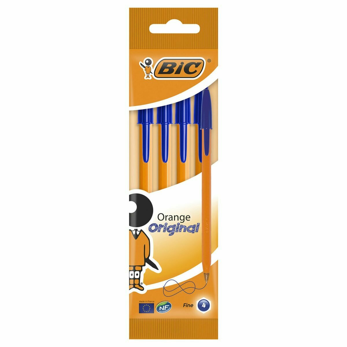 Набор шариковых ручек BIC Orange Original Fine (0.3мм, синие) пакет, 4шт. (8308521), 10 уп.