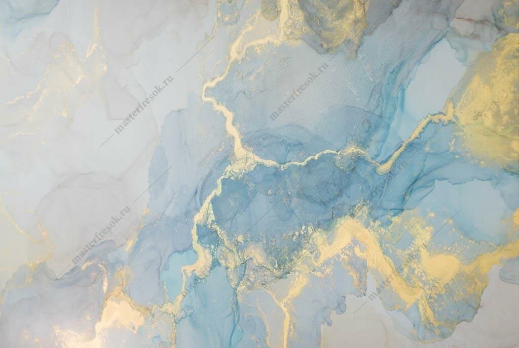 Фотообои Флюид арт голубой с золотом 9-1030-S-Флекс 270 x 200 см (ВхШ) Бесшовные, флизелиновые, влагостойкие обои MasterFresok