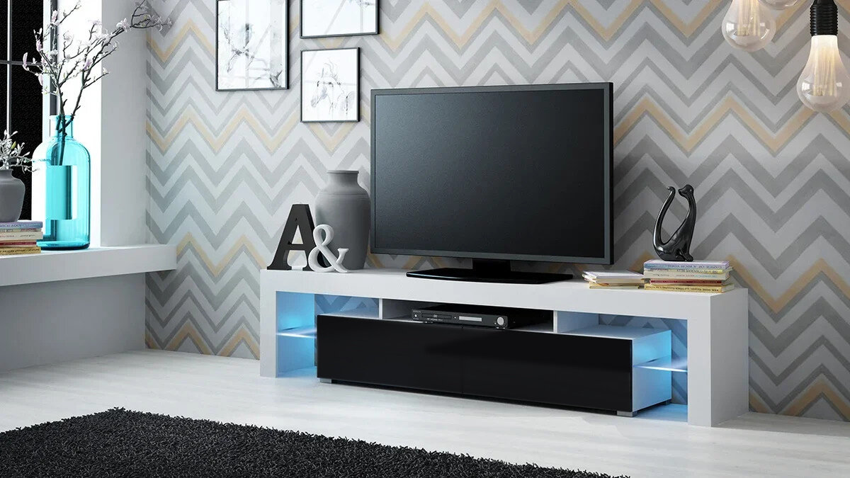 ТВ-тумба 1 Черный 190/ Белый 101 NEW 200x35x45 см, черный, белый Дом мебели для вас