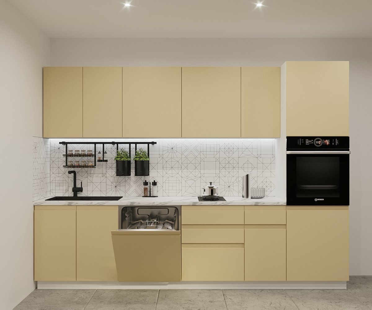 Кухонный гарнитур Лайн Стамбул, 3000 мм, фасады МДФ, с пеналом для техники