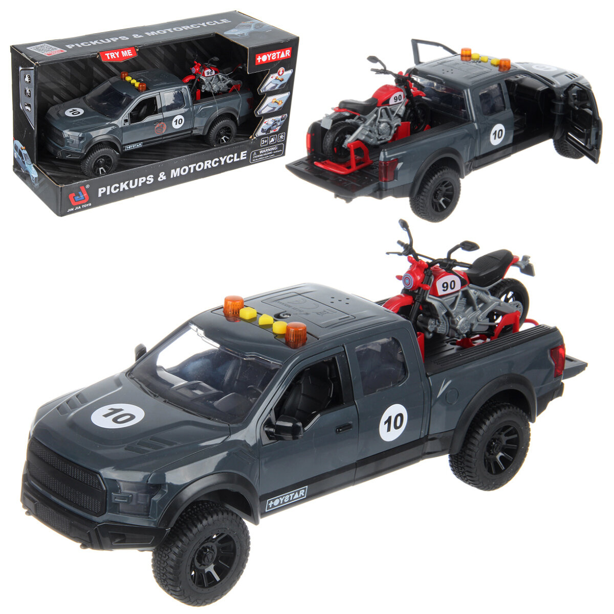 Машинка Пикап с мотоциклом фрикционная со светом и звуком, Veld Co