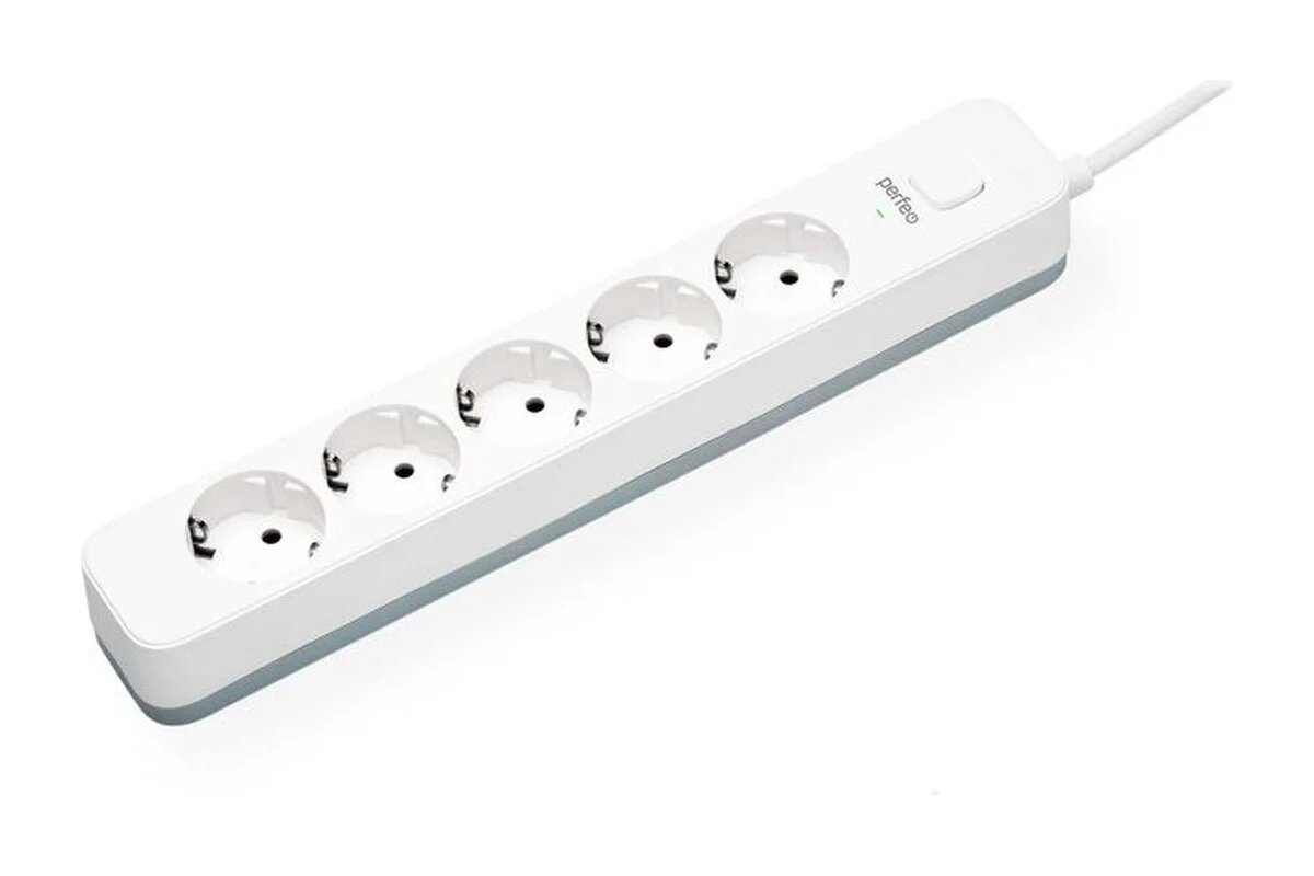 PERFEO POWER STREAM сетевой фильтр 2500W, 5 розеток, 5.0 м кабель, белый для дома и офиса