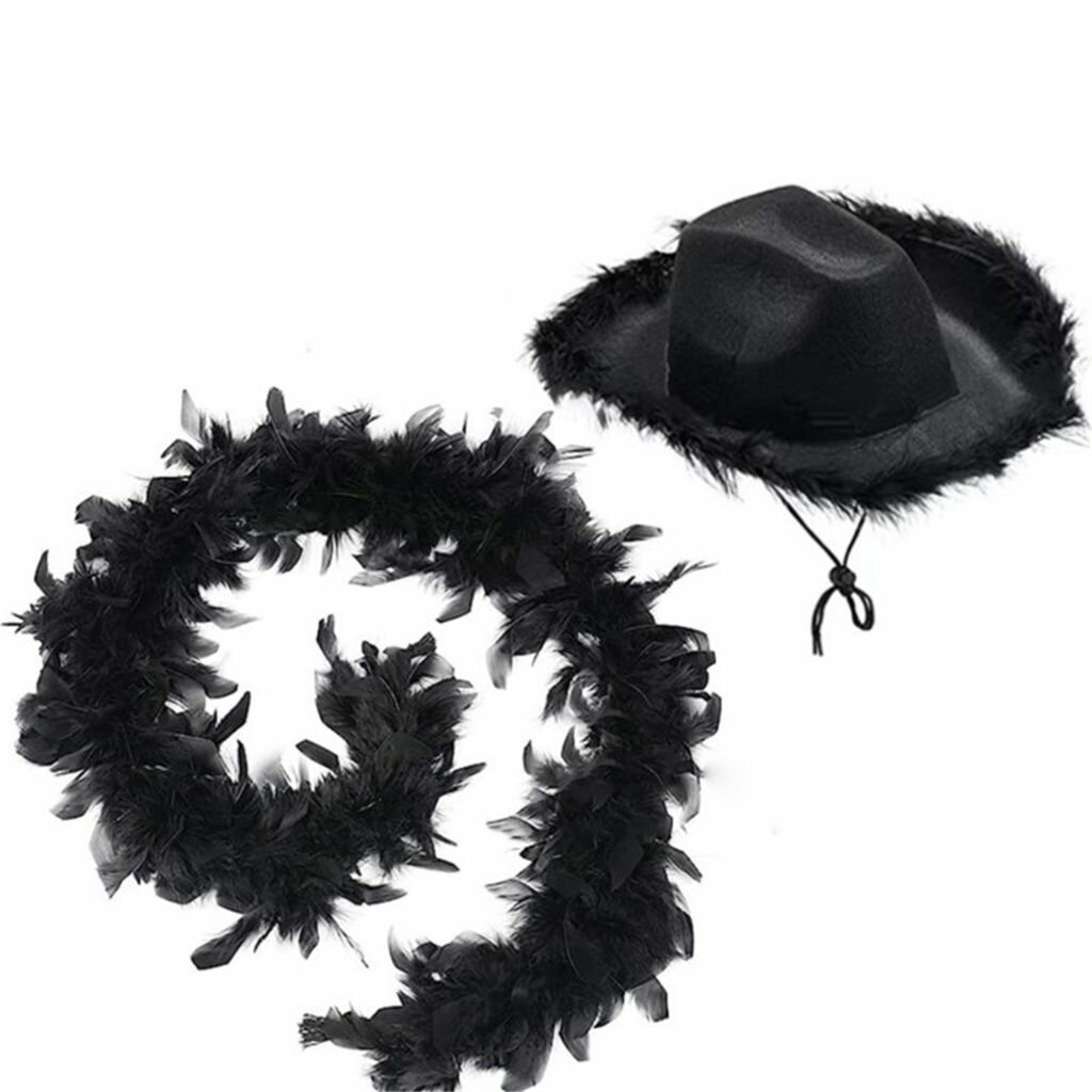 Комплект из 2 предметов, ковбойская шляпа двух частей с шарфом перьев-белый