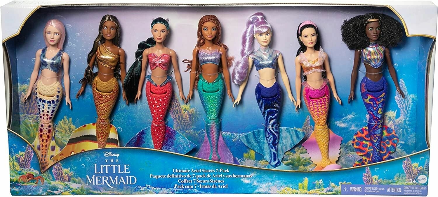 Кукла Mattel Disney Princess - Набор из 7 кукол Сестры Ариэль Русалочки - Дисней Принцессы HLX18