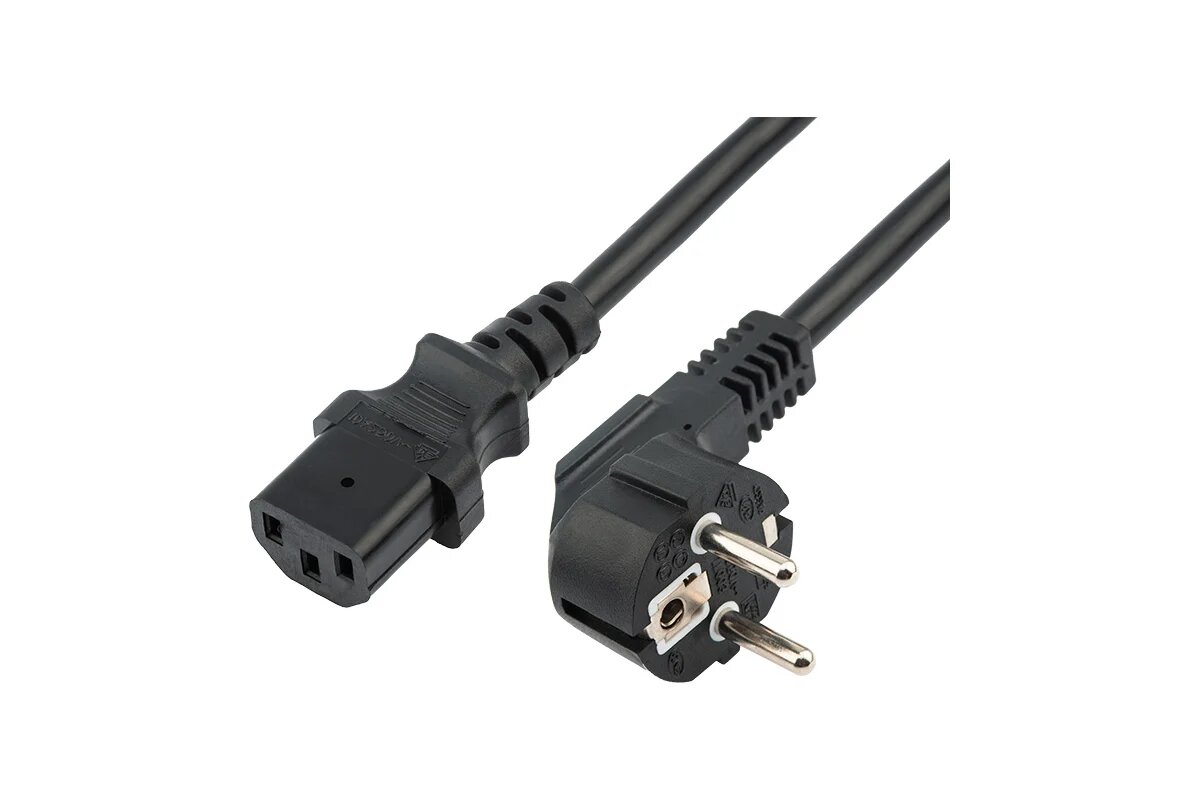 REXANT сетевой шнур с угловой евровилкой и евроразъемом С13, кабель 3x0,75 кв. мм 3 м