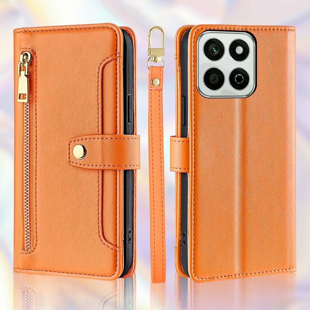 Чехол книжка на Хонор X7c/ Чехол подходит для Honor X7c, Новый, женский мужской, магнитным замком,(оранжевый)