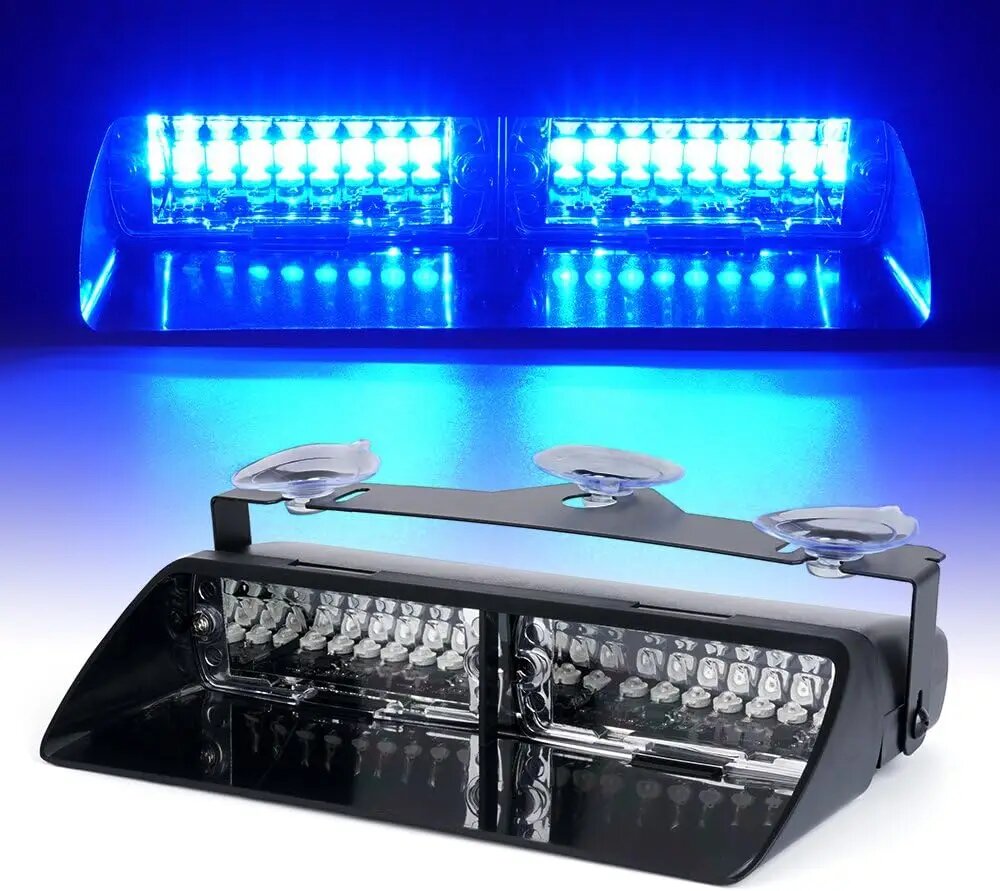 16 светодиодных стробоскопов на лобовом стекле, сигнальная вспышка для автомобиля, грузовика, полицейские фонари, 12 В, аварийная сигнальная лампа, вспышка Blue