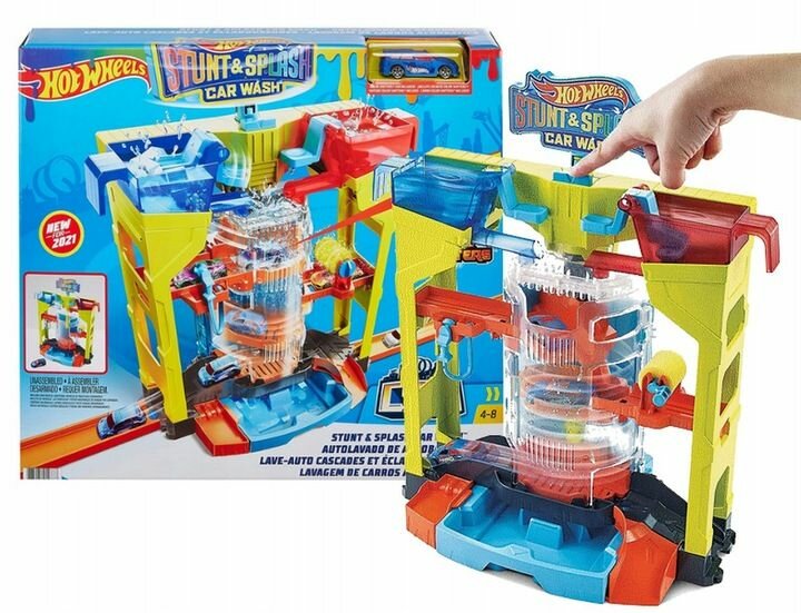 Игрушечный трек Hot Wheels City- Игровой набор Автомойка Stunt Car Wash + авто с функцией изменения цвета - Хот Вилс GRW37