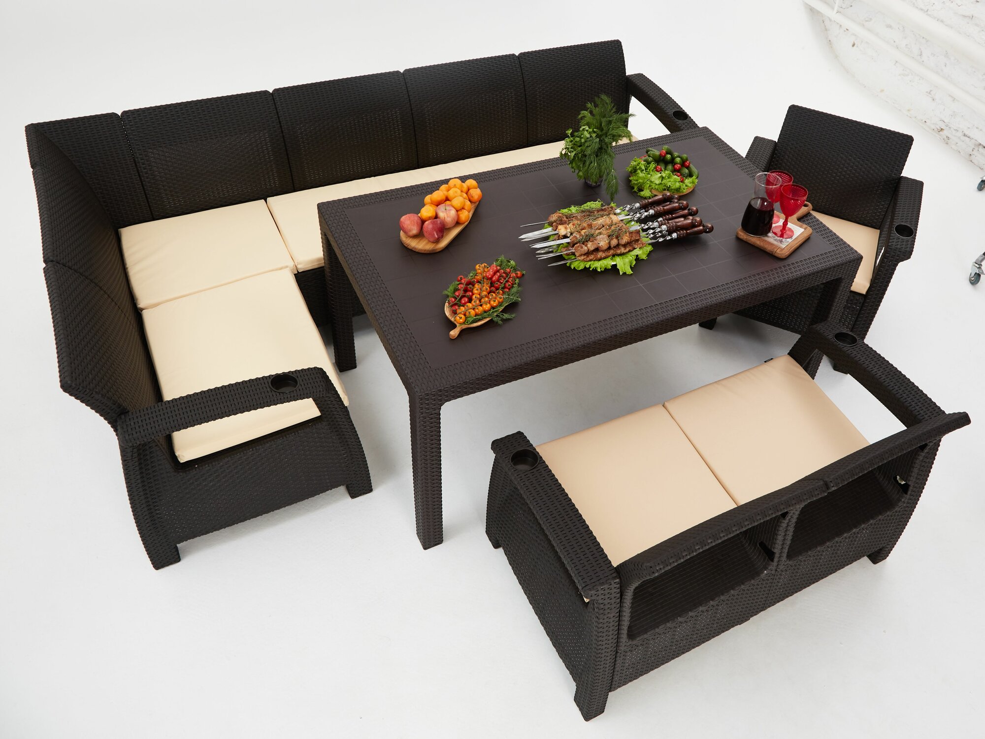 Комплект садовой мебели HomlyGreen 5+2+1+обеденный стол 153х79, с комплектом серых подушек