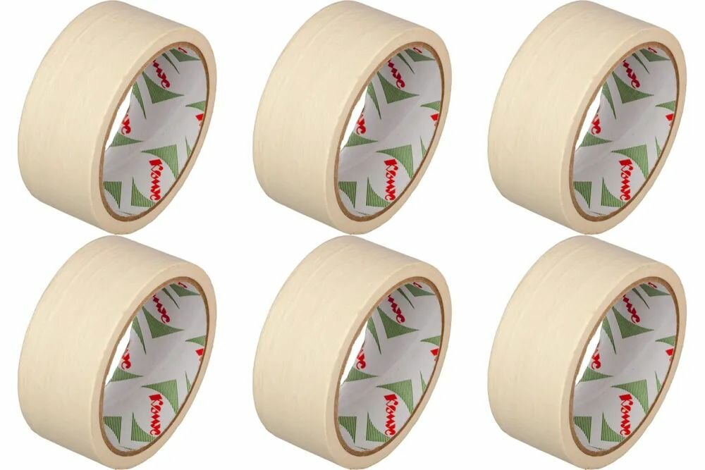 Комус Монтажная лента бумажная, 38 мм, 19 м, 6 шт