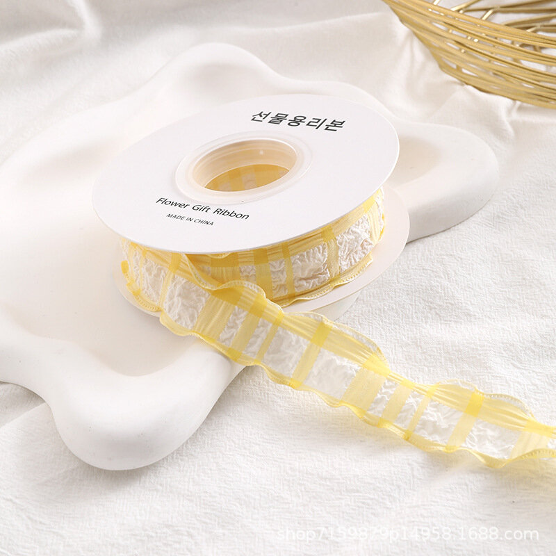 Лента, плиссированная, желтая, 2,5см, 9м