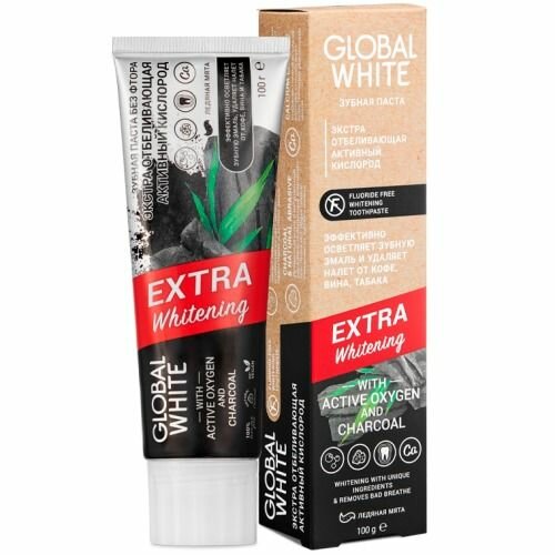 Зубная паста Global white экстра отбеливающая, Активный кислород, Extra whitening Active oxygen, 100 г (4605370017953)