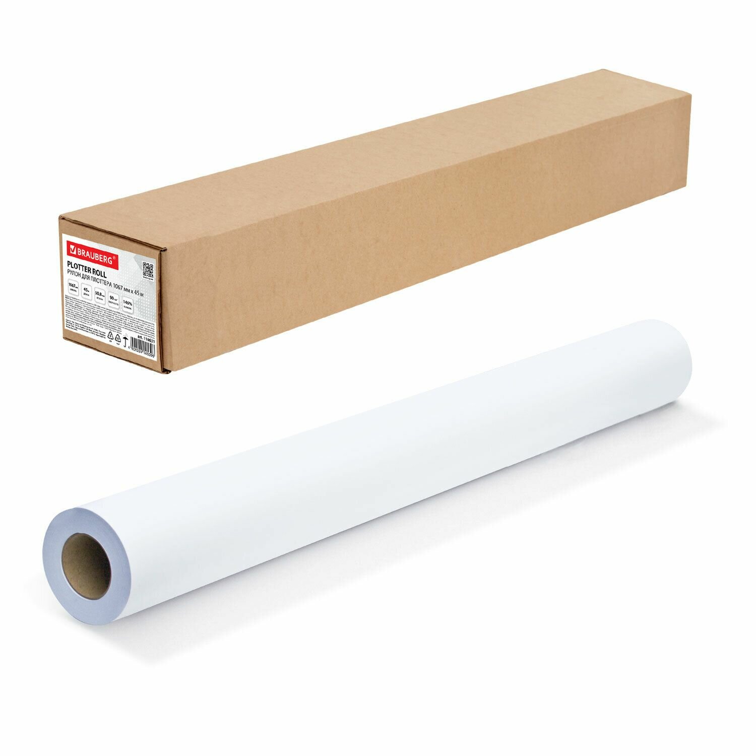 Рулон для плоттера Brauberg 1067 мм, 45 м, втулка 50,8 мм, 90 г/м2, белизна CIE 146% (110631)