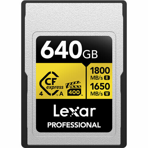LCAGOLD640G-RNENG Карта памяти 640ГБ Lexar Professional CFexpress Type A Gold Serie, скорость 1800МБ/s чтения 1650МБ/s записи. VPG 400, IP68