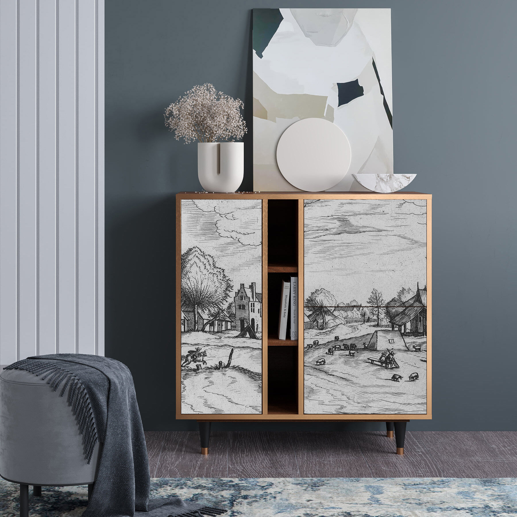 Комод - STORYZ - BS5 Country Village With Sheep by Pieter Breugel, Размер - 94 x 96 x 41 см, Цвет корпуса - , Орех