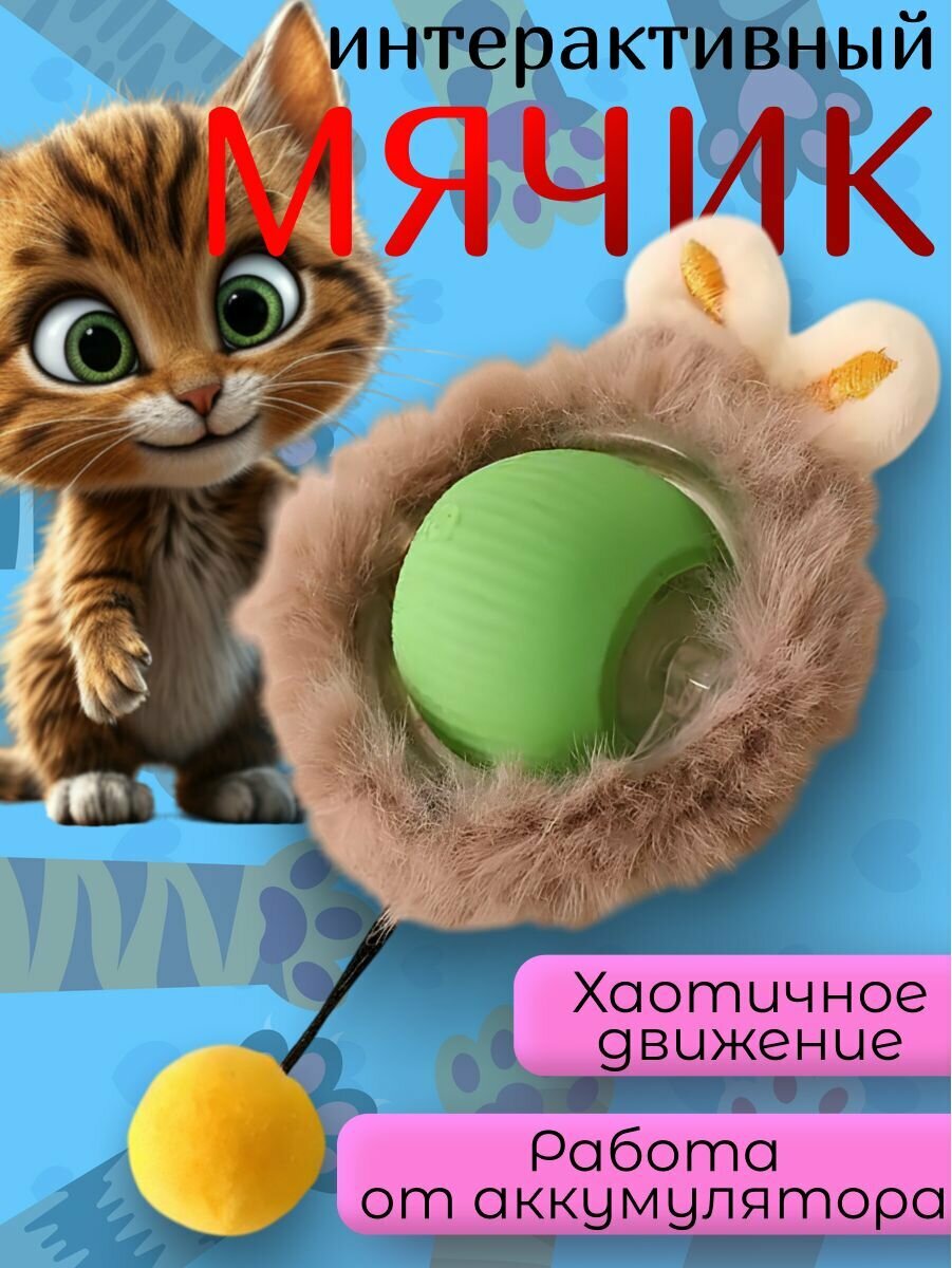 Интерактивный мячик для кошек, зелёный