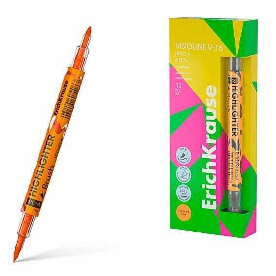 Текстмаркер Erich Krause "Visioline V-16", Brush Neon, оранжевый, двусторонний, 0,5-3,5 мм (60797)