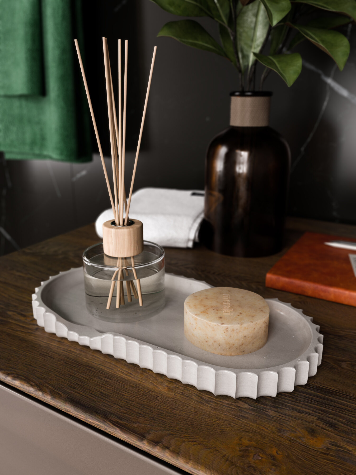 Поднос, декоративная подставка для хранения мелочей и косметики в ванной комнате "San Marino", 23х11 см, серый глянцевый