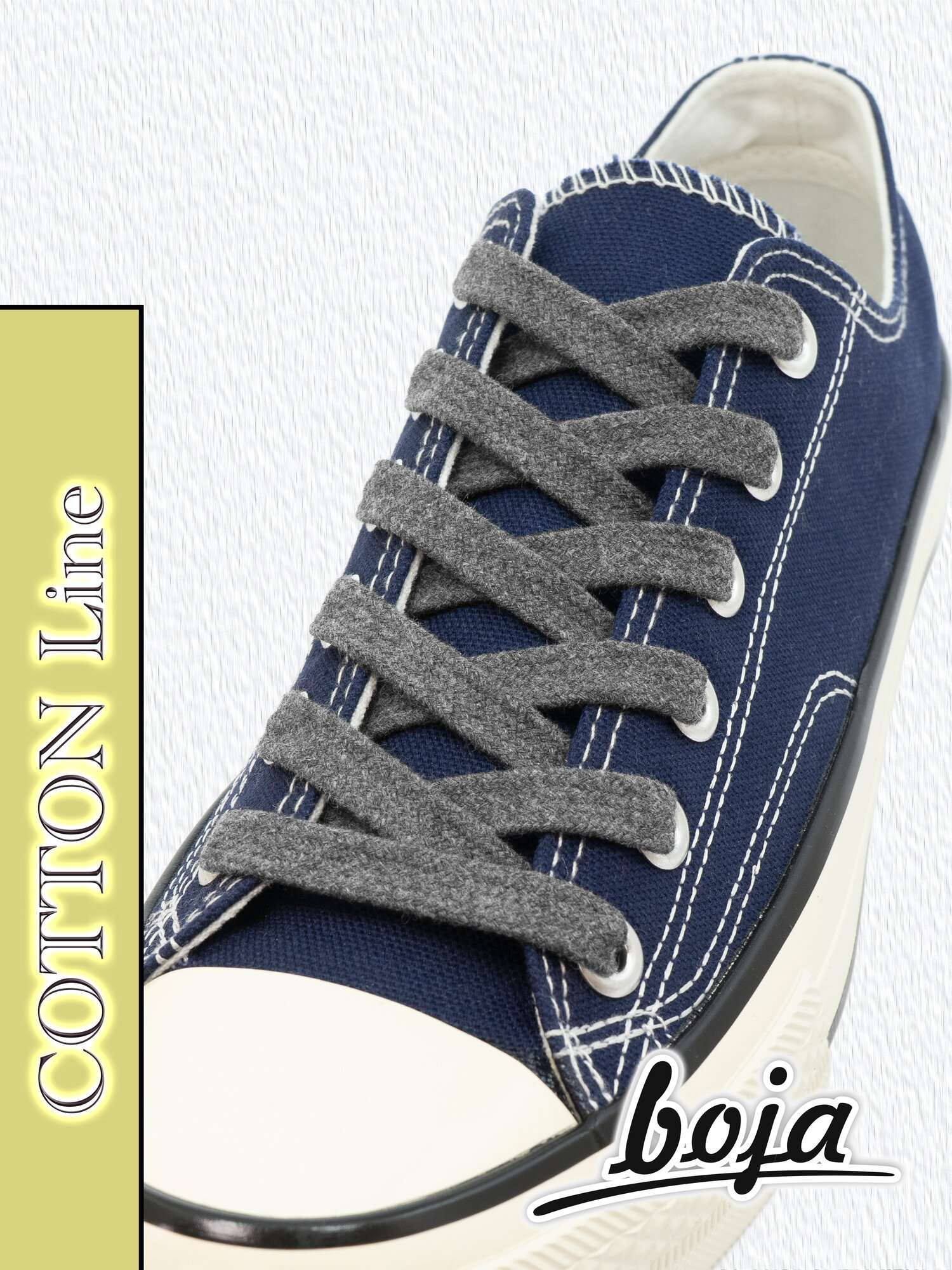 Шнурки для обуви BOJA плоские, Х/Б, темные серые, 100 см; для кроссовок, кед, ботинок, сапог; широкие 10 мм; НЕ эластичные; НЕ резиновые; НЕ силиконовые; Без фиксаторов