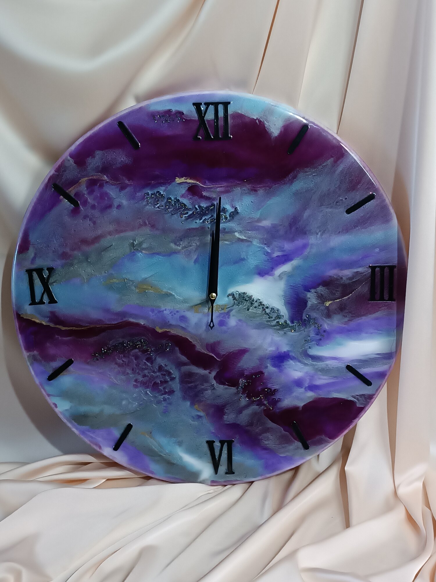 Часы "Ручная работа", диаметр 45см, фиолетовые, эпоксидная смола