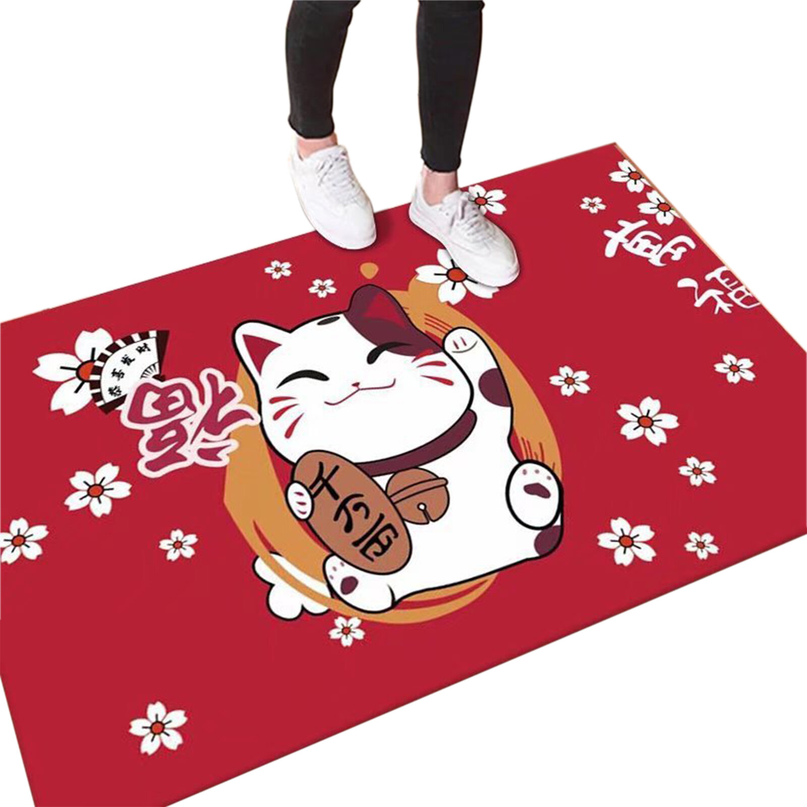 Lucky Cat красный напольный коврик 60x90 см, бархатный дверной коврик с кристаллами, грязеотталкивающий нескользящий бытовой коврик для праздничного домашнего декора