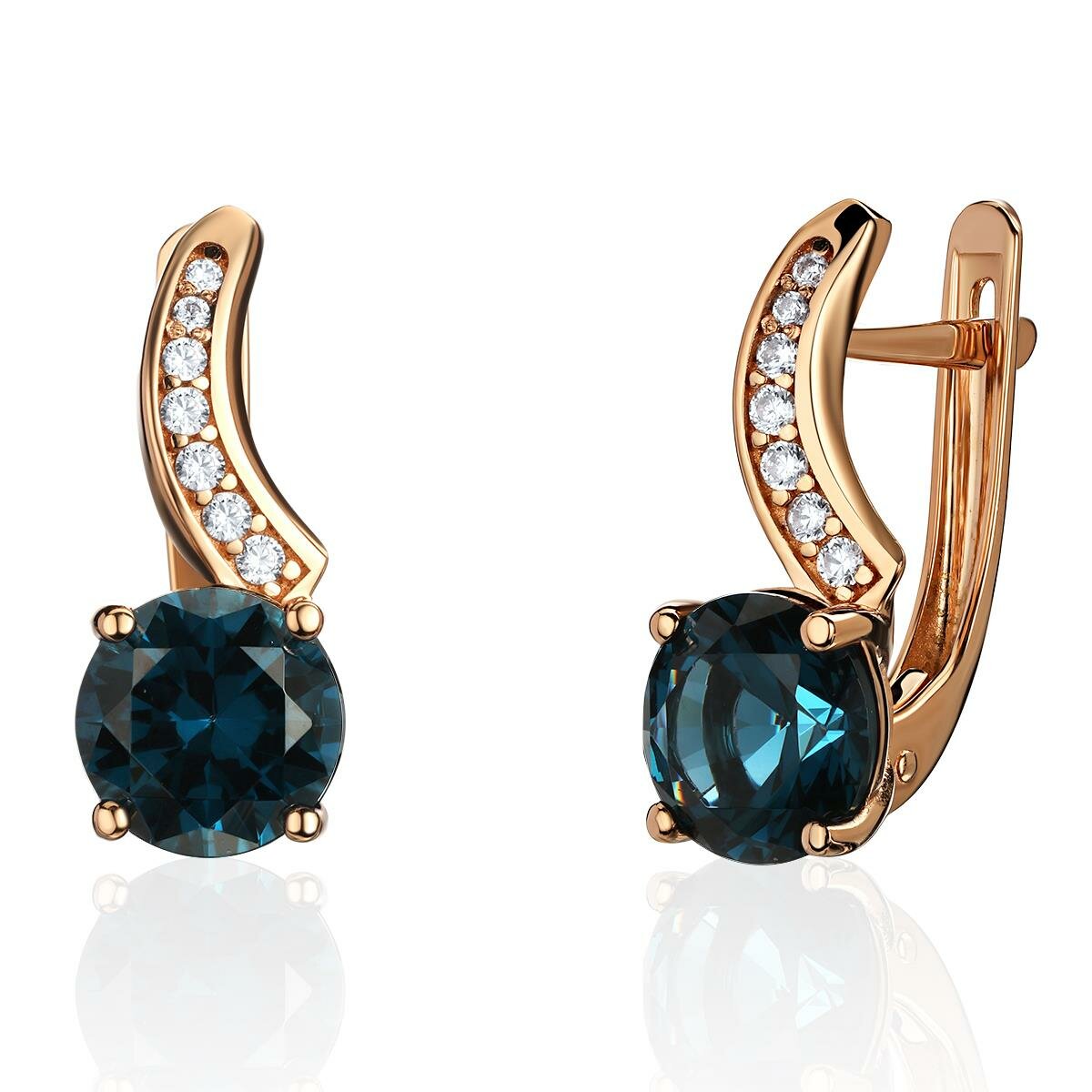 Серьги, красное золото, 585 проба, Лондон топаз, фианит