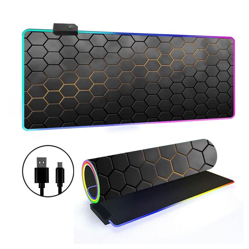 Коврик для мыши 900x400 мм с RGB подсветкой, большой игровой, USB, противоскользящий, для ПК и ноутбука