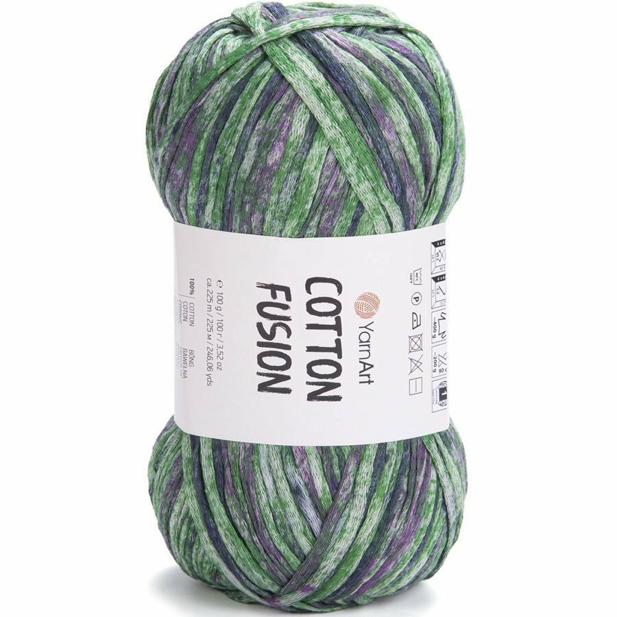 Пряжа Yarnart COTTON FUSION 3648 зелен/серый (5 мотков)