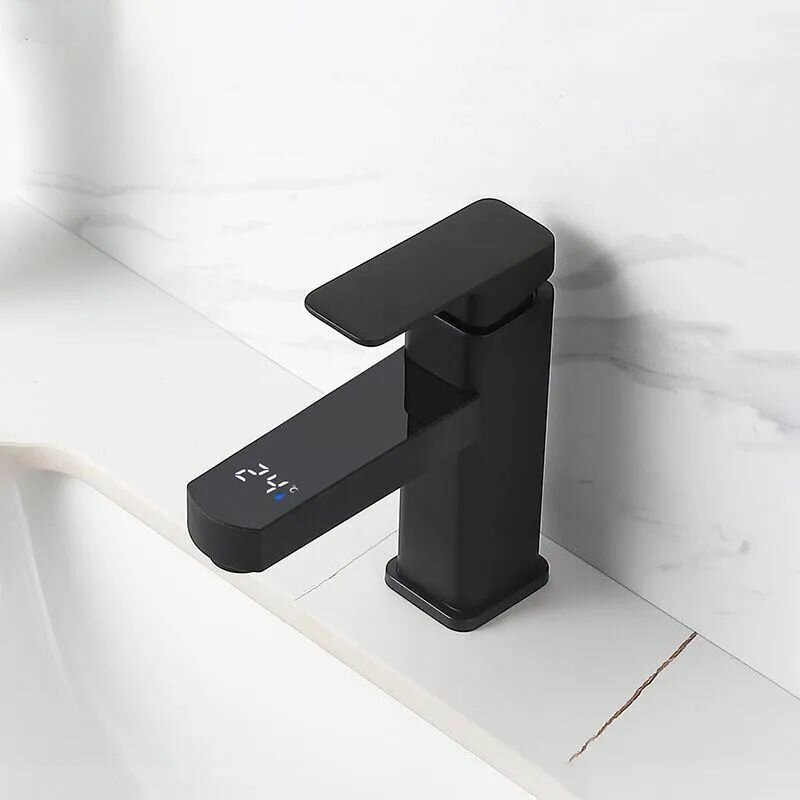 Смесители для раковины в ванной с цифровым дисплеем, черный