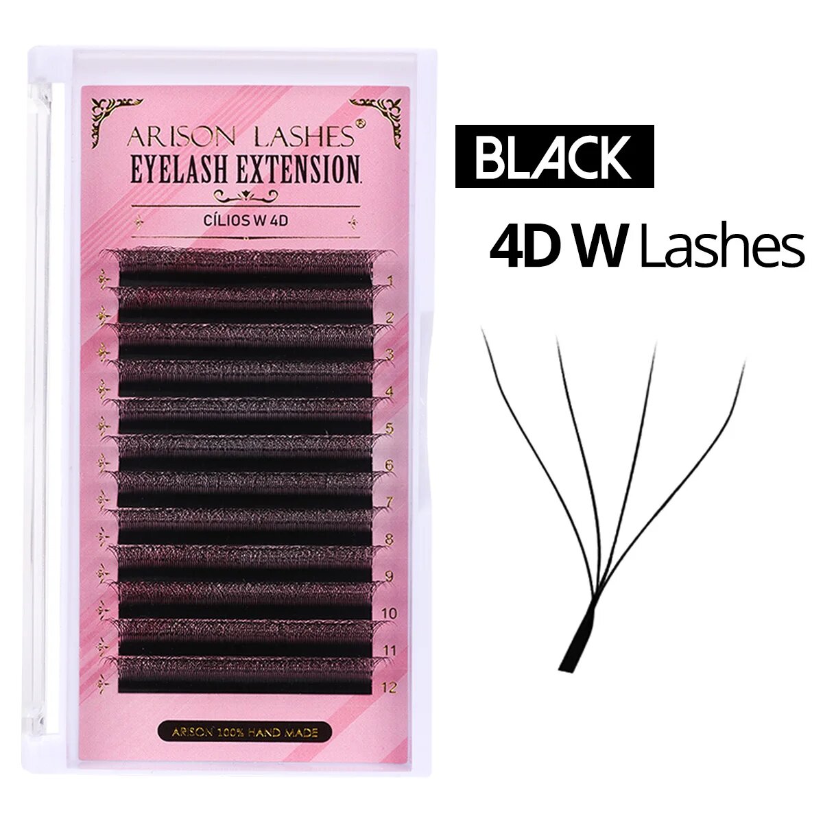 Arison Lashes 8 мм D изгиб, черные 4D W ресницы