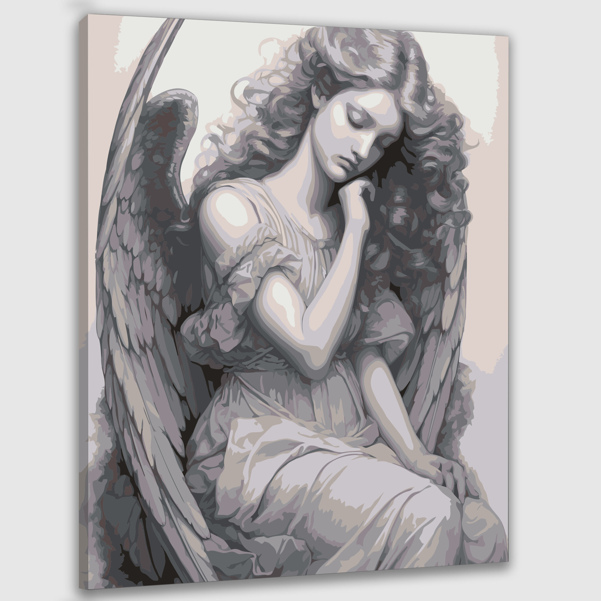 Картина по номерам 40x50 см, графитовый набросок, ангел, фиолетовые тона, растушевка, мелкие детали, элегантность