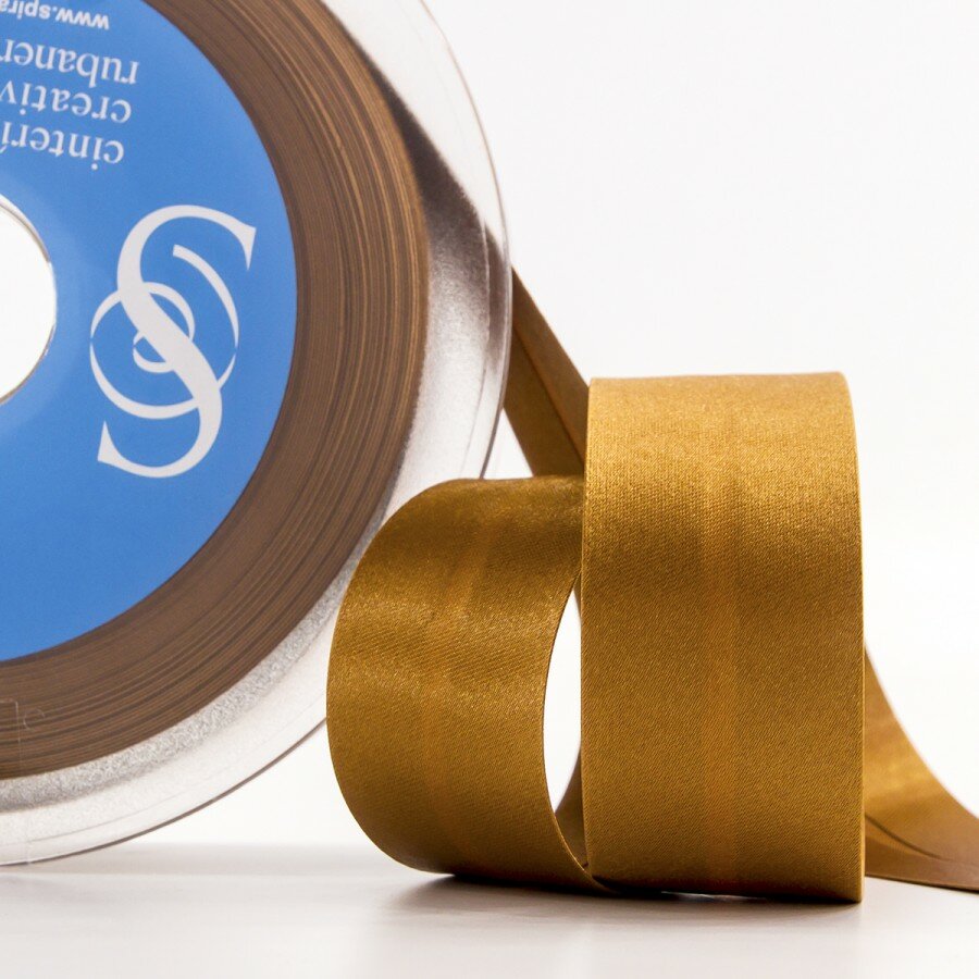 Косая бейка атласная 30 мм, 25 м, цвет 44, бронзовый