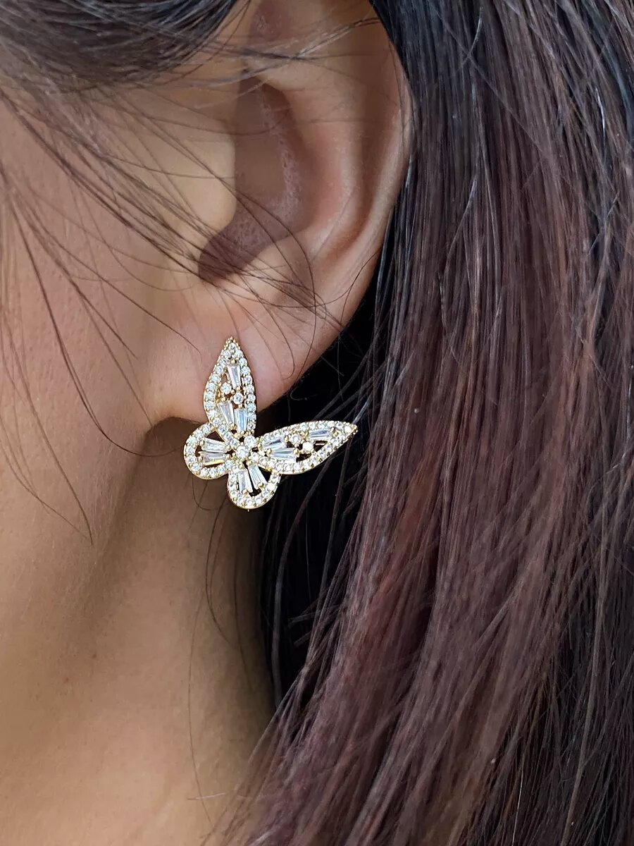 Серьги пусеты, циркон