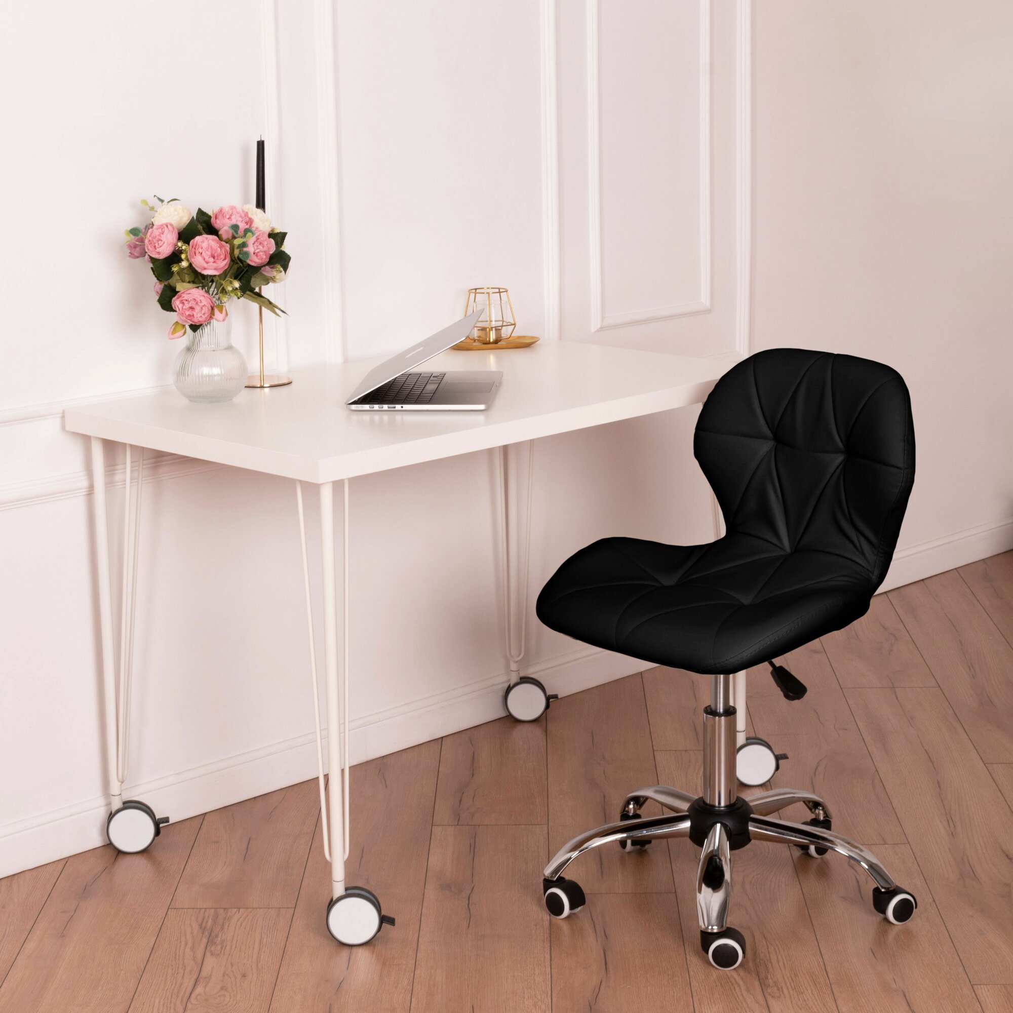 Стул мастера со спинкой Cosmotec Ракушка, на колесиках, Черный