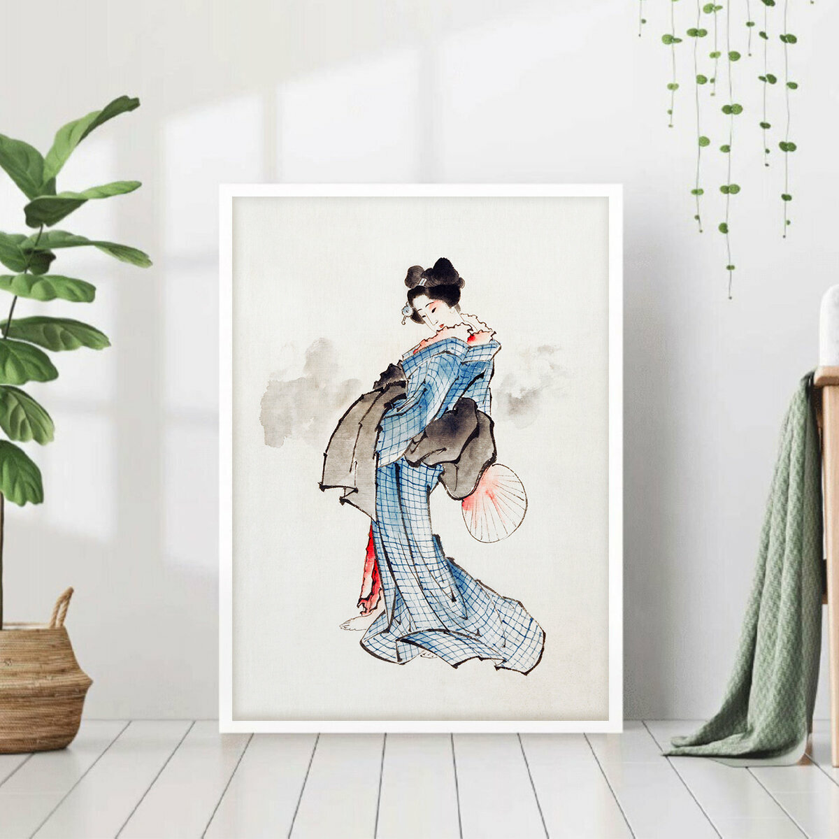 Постер "Гейша рисунок" 50x70 в белой рамке на стену для интерьера