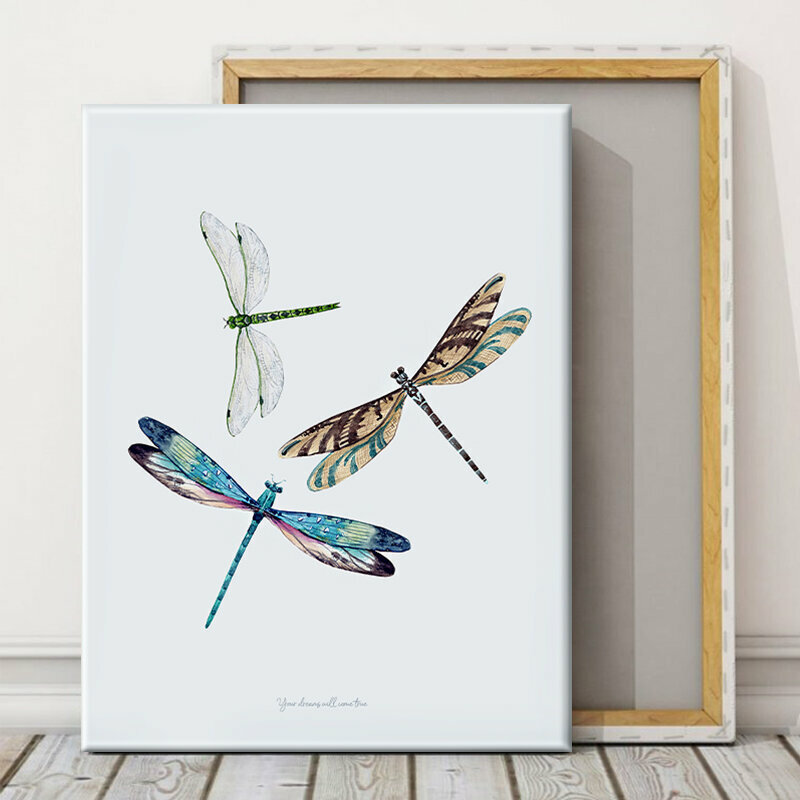 Картина на холсте 50х70 см "Стрекозы рисунок в японском стиле", на стену для интерьера