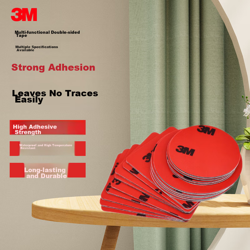 3M Double-Sided Tape, Strong Foam Adhesive, Traceless, Water-Resistant, Heat-Resistant, for Office And Daily Use, Adhesive Sheet 43mm*54.5mm*0.8mm (10 Pieces/bag)