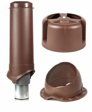 Вентиляционный выход 125 h-700 (комплект) RAL 8017 (коричневый,) утепленный KROVENT с колпаком и проходным элементом для вентиляции кровли и чердака, под металлочерепицу Монтеррей