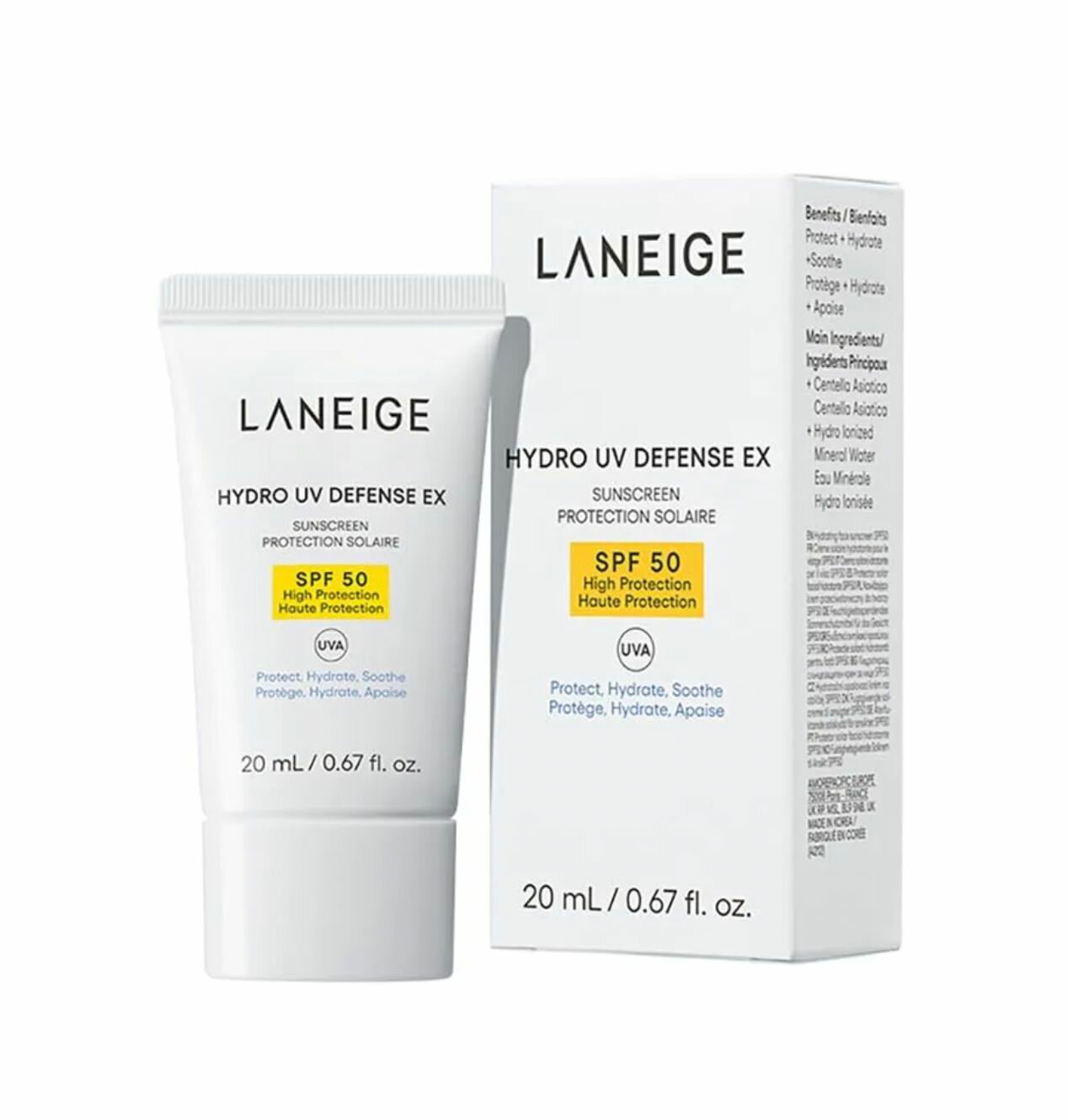 LANEIGE тревел Увлажняющий солнцезащитный крем для лица Hydro UV Defense EX sunscreen protection solaire SPF50 20ml