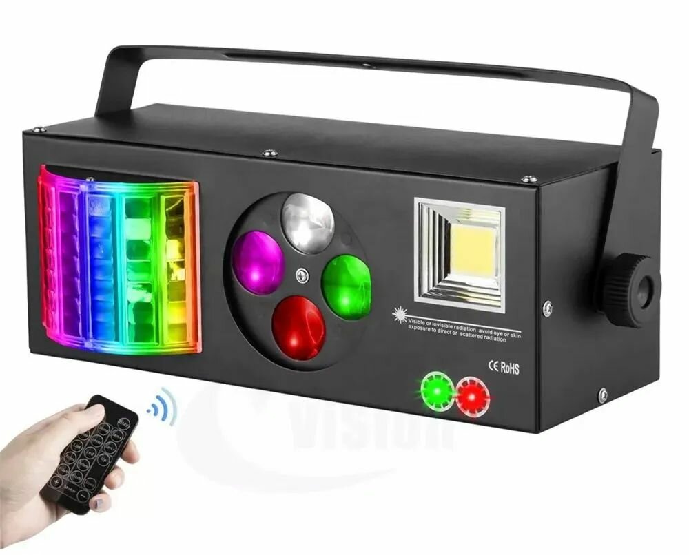 Светомузыка Disco Laser 3 4 в 1 с пультом управления, светодиодный прибор, диско лазер, стробоскоп, гобо проектор