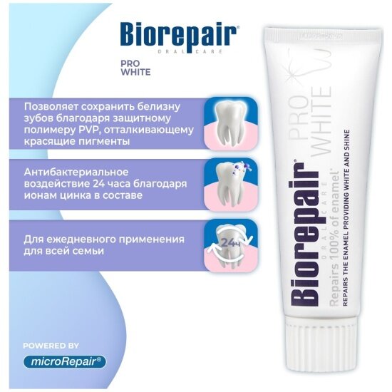 Зубная паста Biorepair Pro White, сохраняющая белизну эмали
